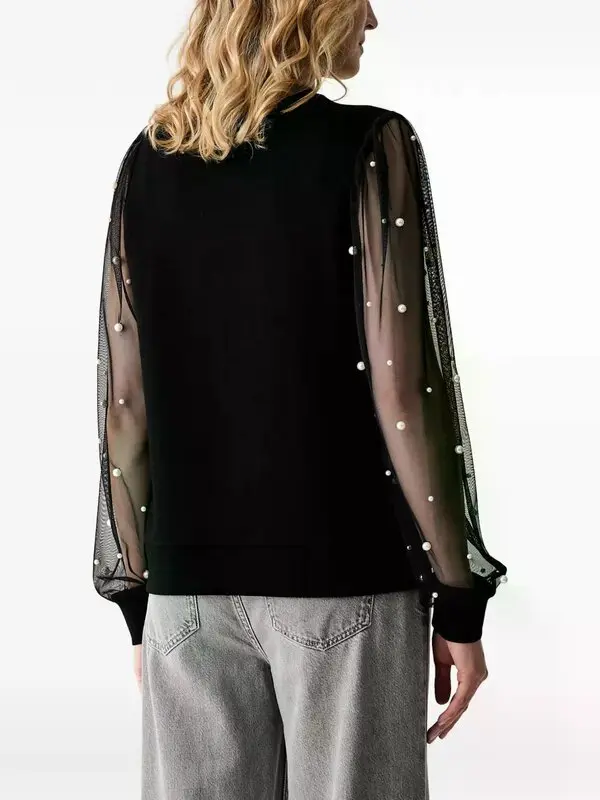 Karl Lagerfeld Faux-pearl Sheer-sleeve Top