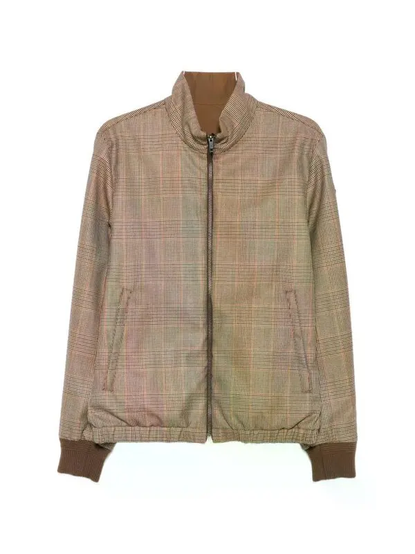Moncler Checked High Neck Zip-up Jacket - Brown