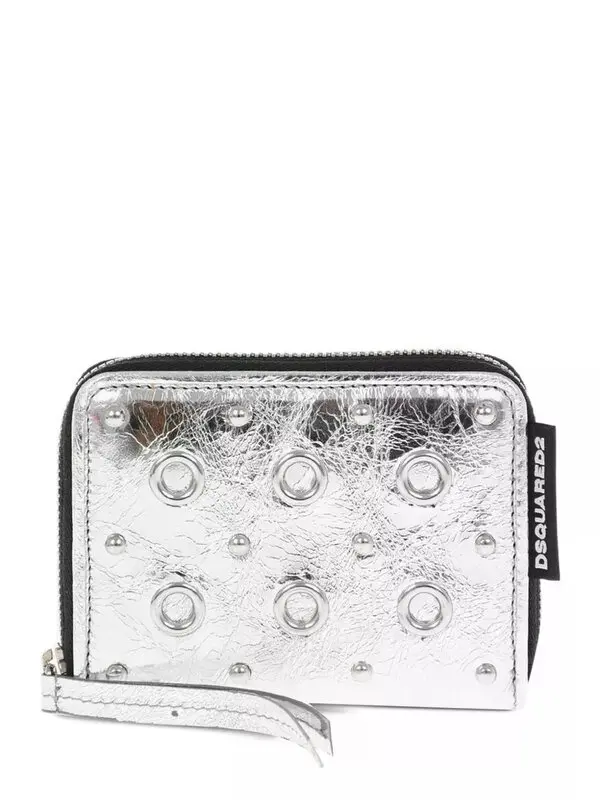 Dsquared2 Craquelé-effect Eyelet-embellished Wallet - Silver