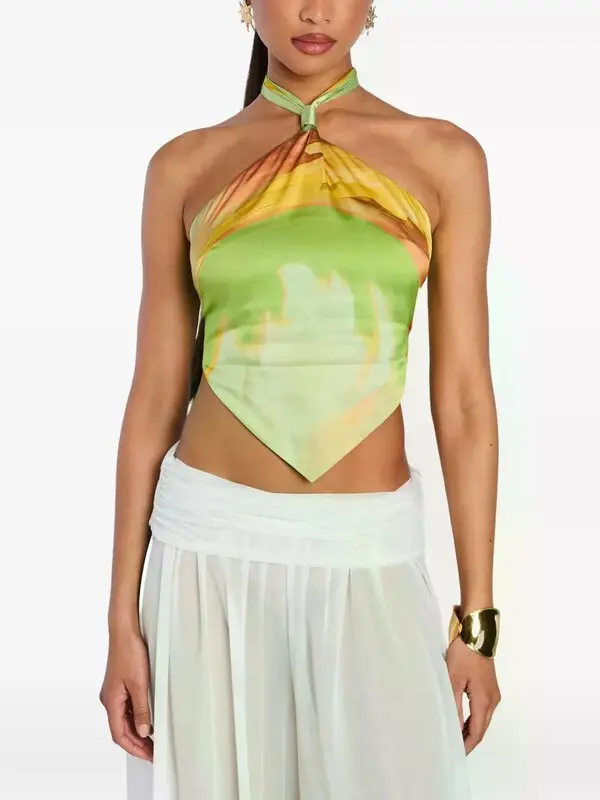 Retrofete Jamie Brushstroke-print Halterneck Top - Green