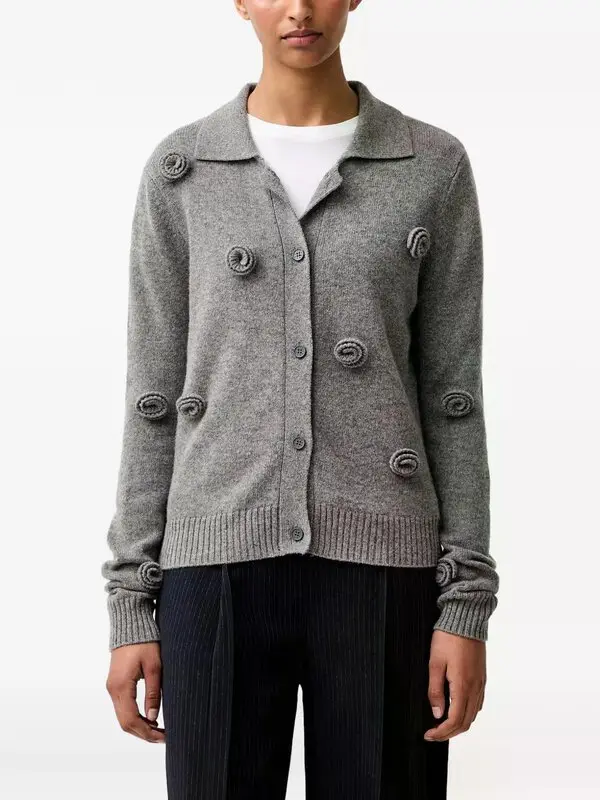 Stine Goya Flower-appliqué Collared Cardigan - Grey
