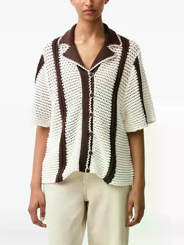 Stine Goya Crochet-knit Striped Cardigan - White