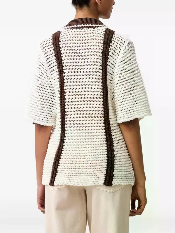 Stine Goya Crochet Knit Striped Cardigan With Contrast Trim