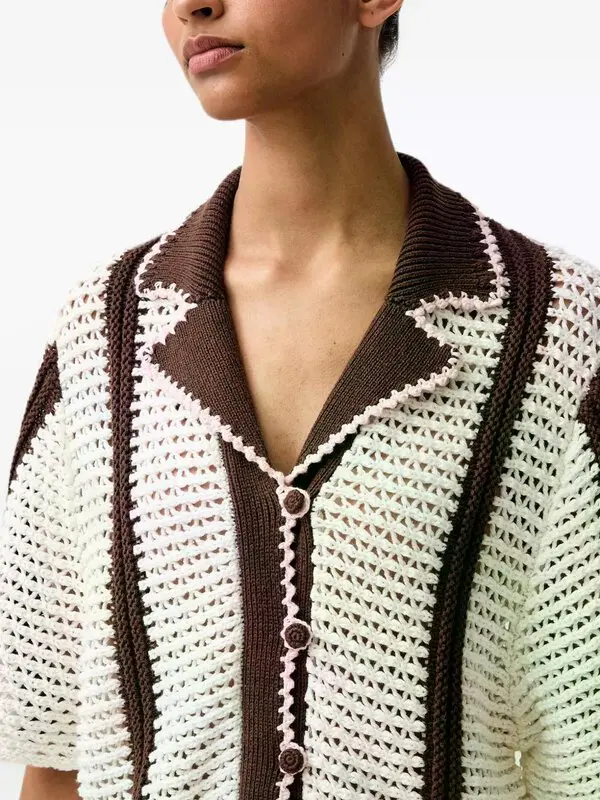 Stine Goya Crochet Knit Striped Cardigan With Contrast Trim
