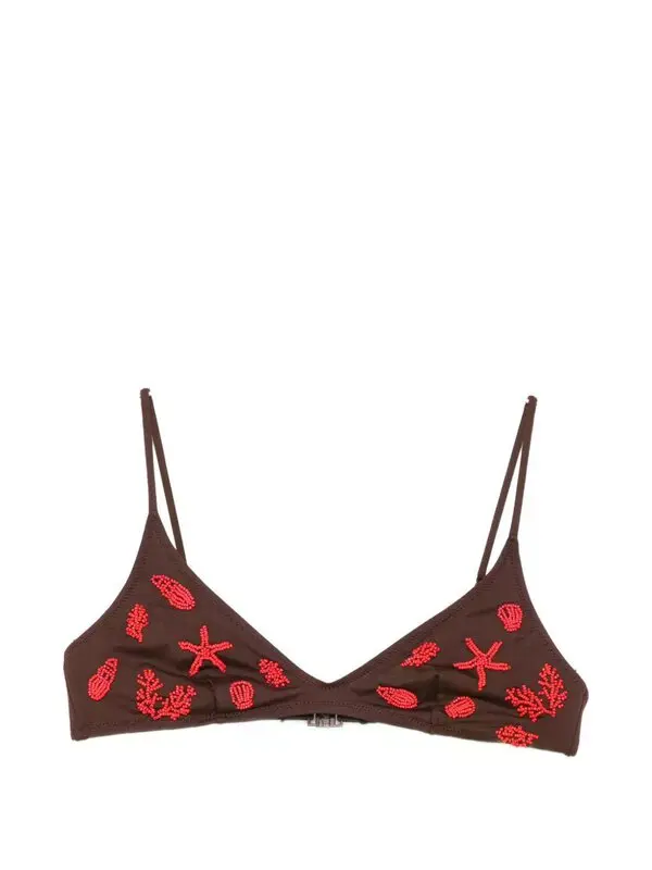 MC2 SAINT BARTH Paloma Bead-embellished Triangle Bikini Top - Brown
