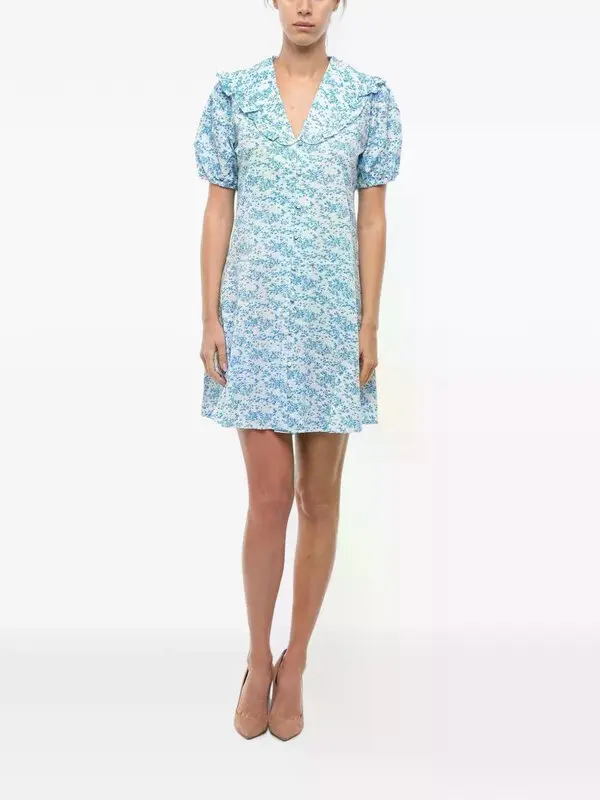 SAMSOE SAMSOE Jytta Floral-print Ruffled-collar Mini Dress - Blue