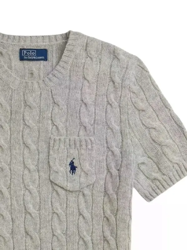 Polo Ralph Lauren Cable Knit Crew Neck Short Sleeve Top With Chest Pocket - Grey