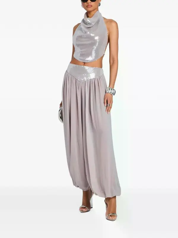 Retrofete Greige Sequin-embellished Wide-leg Trousers
