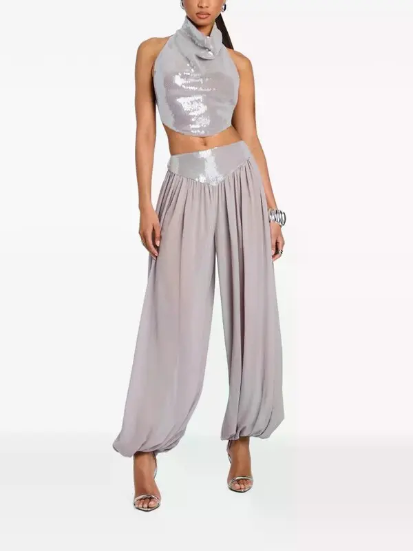 Retrofete Greige Sequin-embellished Wide-leg Trousers