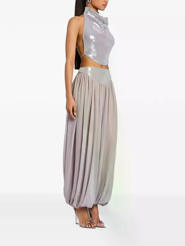 Retrofete Greige Sequin-embellished Wide-leg Trousers