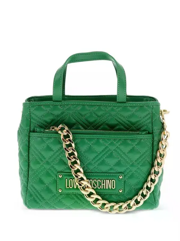 Moschino Quilted Logo Plaque Tote Bag - Green