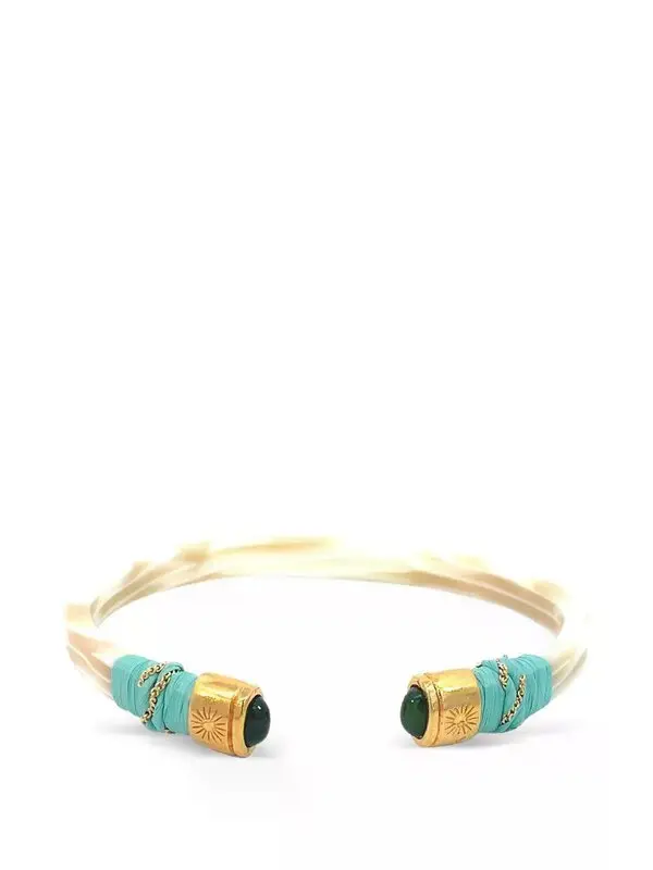 Gas Bijoux Tone Wrapped Thread Detail Cabochon Embellishment Sun Motif Open Cuff Bracelet - Gold