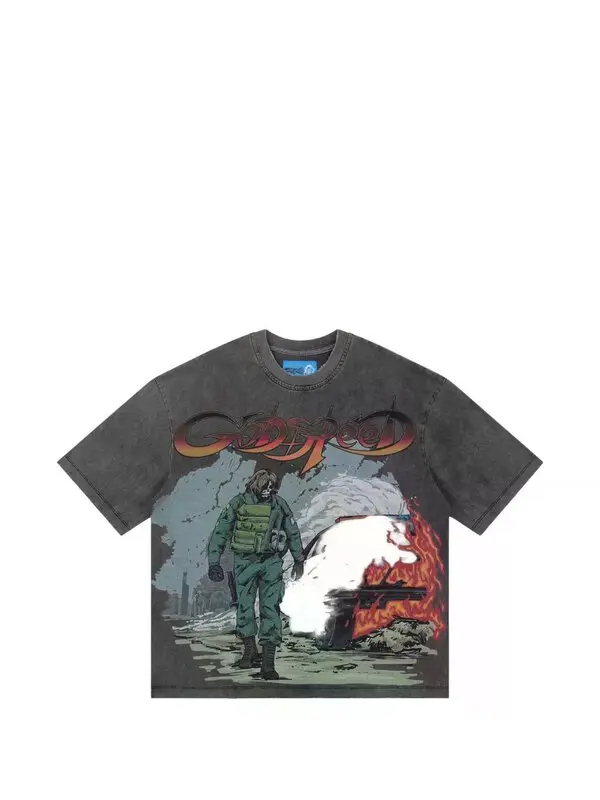 GODSPEED Khaos Graphic-print Washed T-shirt - Grey