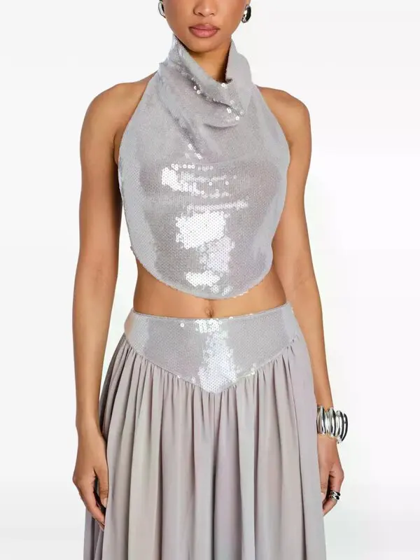Retrofete Pyna Sequin Embellished Halterneck Top - Grey