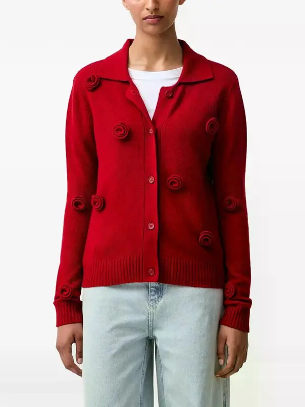 Stine Goya Flower-appliqué Collared Cardigan - Red