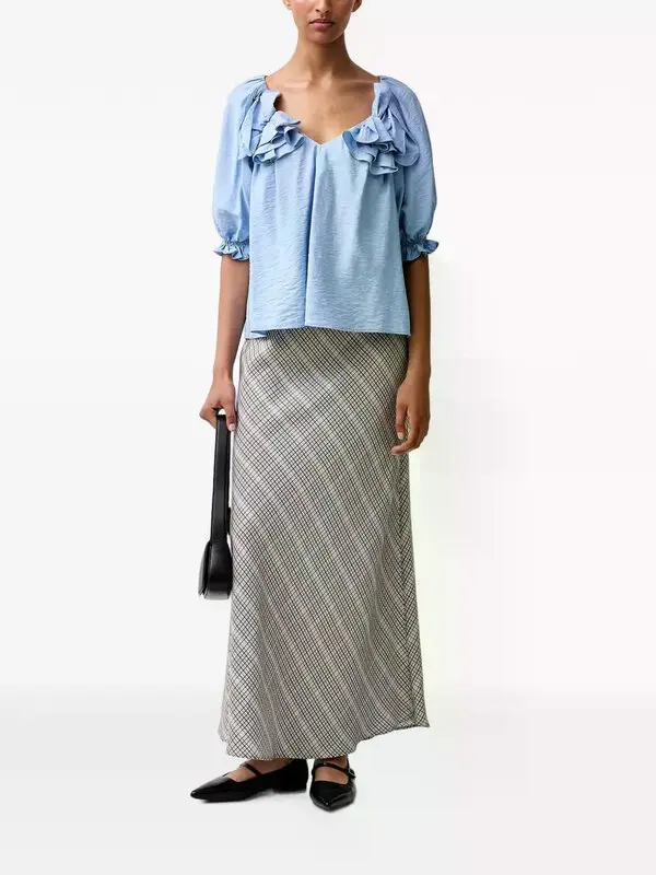 Stine Goya Ruffled Puff-sleeve Top - Blue
