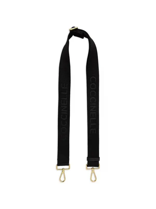 COCCINELLE Embroidered Logo Shoulder Strap With Gold-tone Hardware - Black