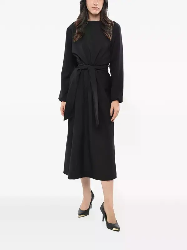 OBLÒ UNIQUE Long Sleeve Tie-waist Midi Dress - Black