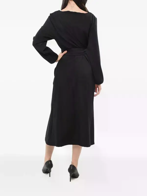 OBLÒ UNIQUE Long Sleeve Tie-waist Midi Dress - Black