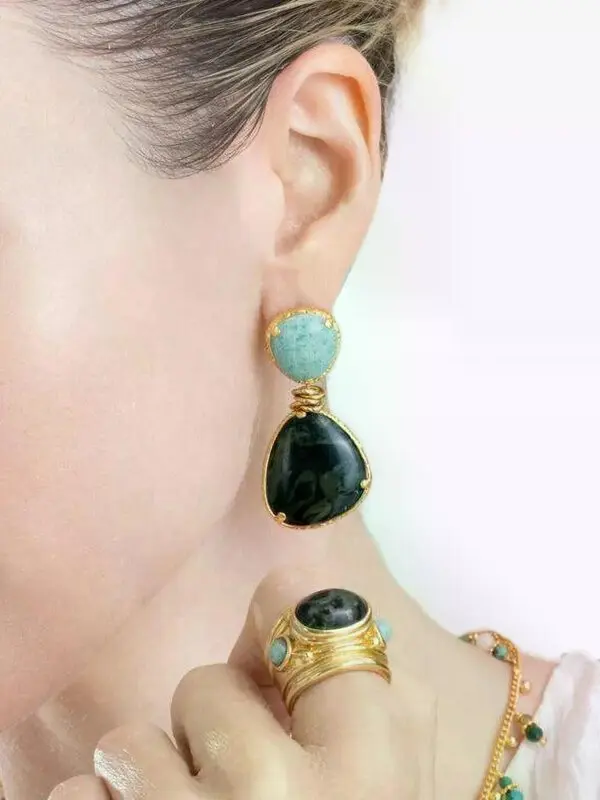 Gas Bijoux Silia Amazonite And Jasper Drop Earrings