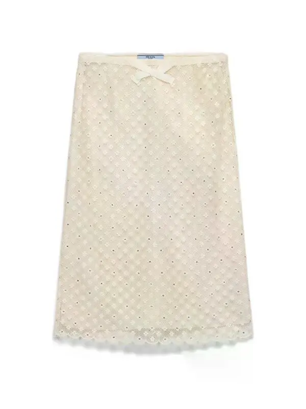 Prada Embroidered Lace Skirt - Neutrals
