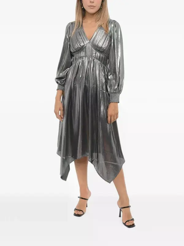 ALLSAINTS Estelle Asymmetric Metallic Midi Dress - Silver