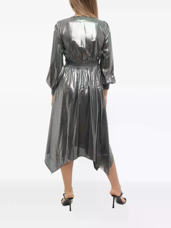 ALLSAINTS Estelle Asymmetric Metallic Midi Dress