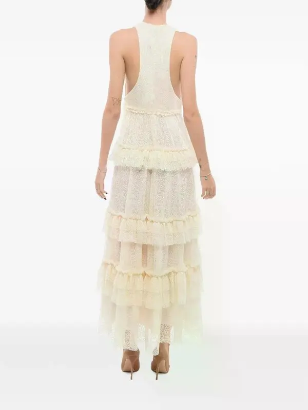 Philosophy Di Lorenzo Serafini Beige Lace Tiered Maxi Dress