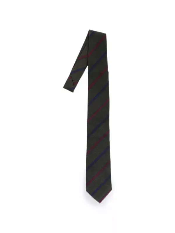 Corneliani Striped Silk Neck Tie - Green