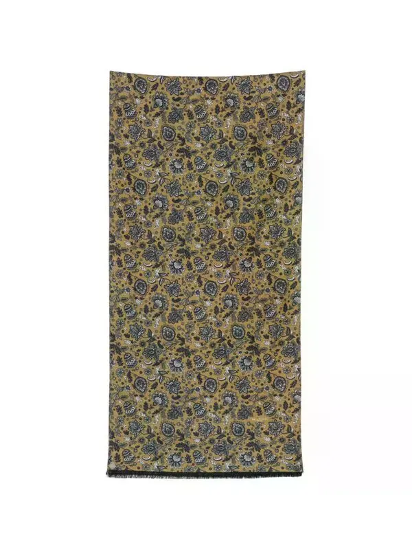 Kiton Floral-print Frayed-edge Scarf - Green