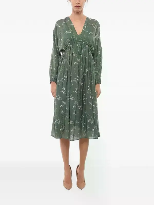 SAMSOE SAMSOE Samsøe Samsøe Gertrud Floral-print Long-sleeve Midi Dress - Green