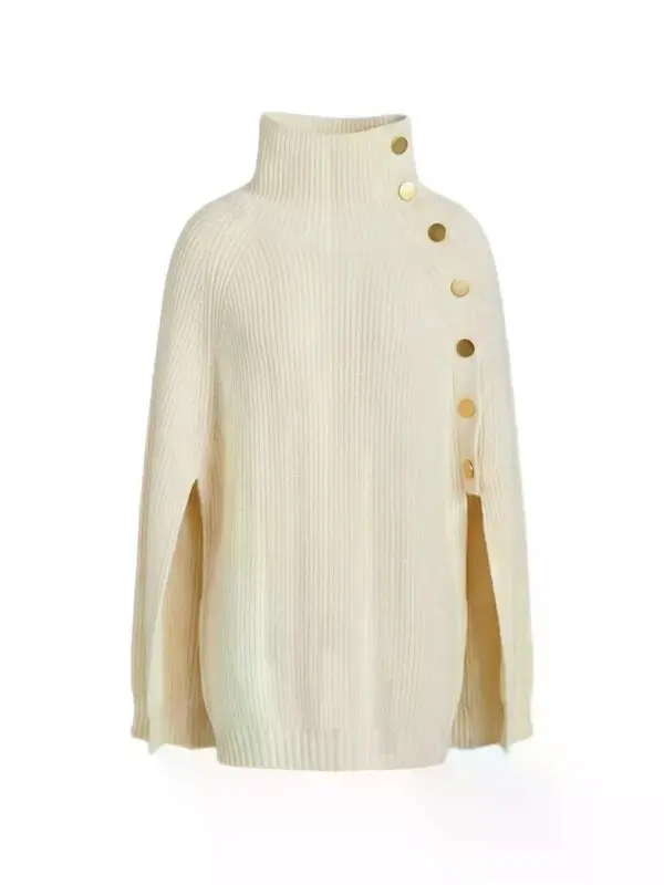 Alberta Ferretti Ribbed-knit Button-fastening Cape - Neutrals