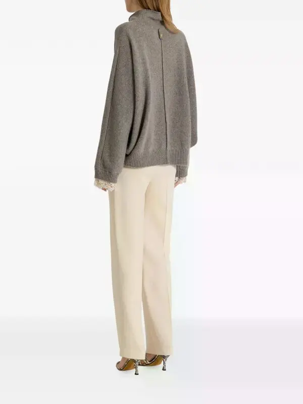 Alberta Ferretti Lace-trimmed High-neck Sweater