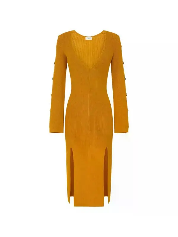 Elisabetta Franchi Knit Dress With Jewel Buttons - Yellow
