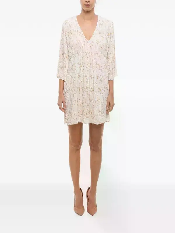 SAMSOE SAMSOE Abstract Print V-neck Mini Dress - White