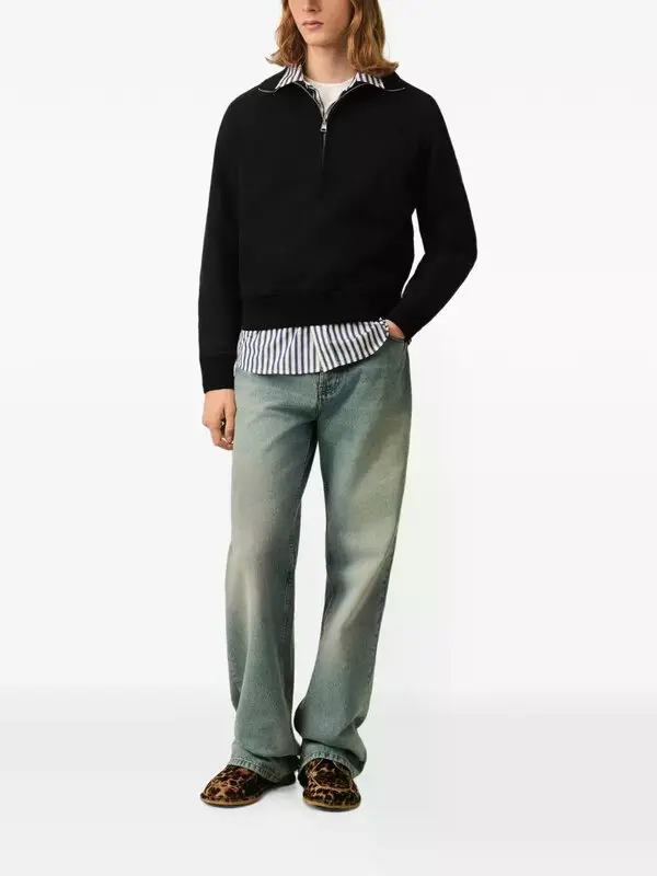 AMI Paris Cotton Zipped-sweatshirt With Embossed De Coeur - Black