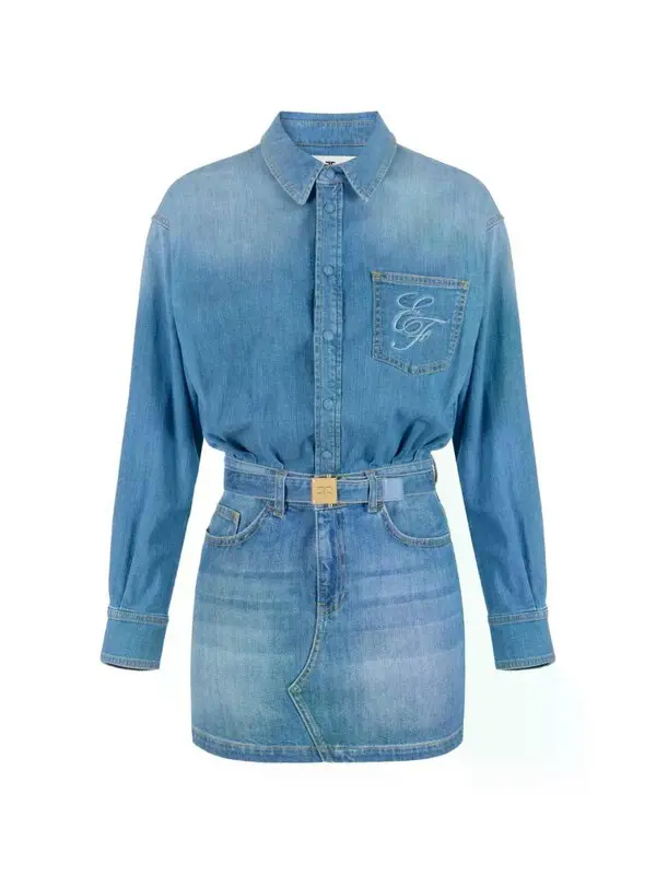 Elisabetta Franchi Denim Mini Dress With Belt - Blue