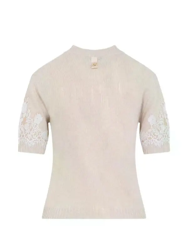 Alberta Ferretti Lace-trim Short-sleeve T-shirt - Neutrals
