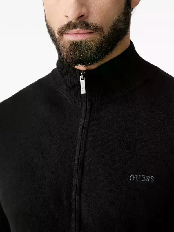 Guess Zip-up High Neck Embroidered Cardigan