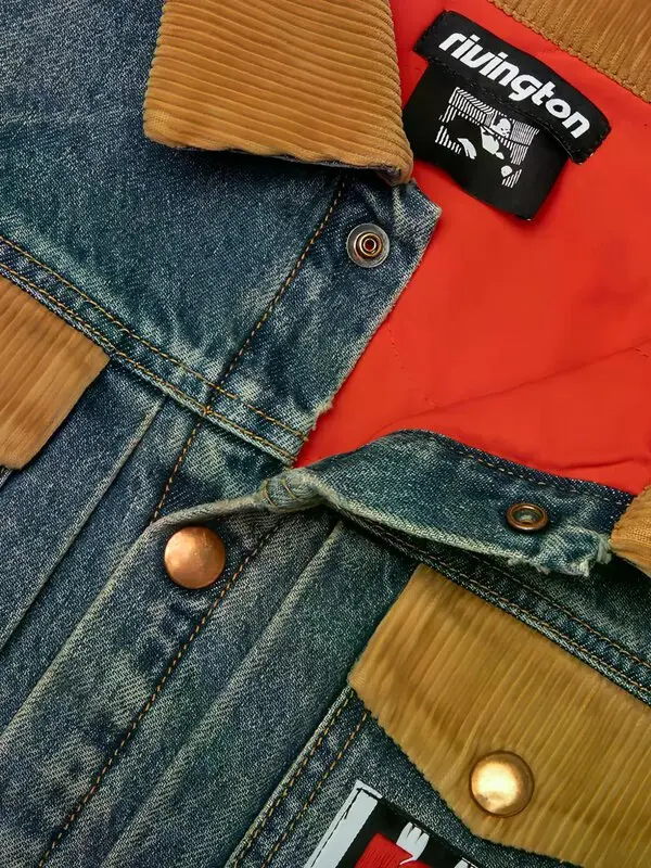 RRR123 Rivington Roi Rebis Distressed Corduroy-trimmed Denim Jacket