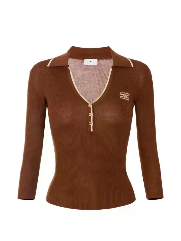 Elisabetta Franchi Ribbed-knit Polo Shirt - Brown