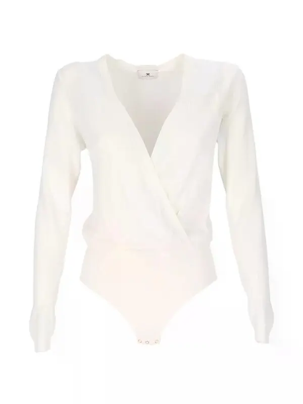 Elisabetta Franchi Ribbed-knit Wrap-style Bodysuit - White