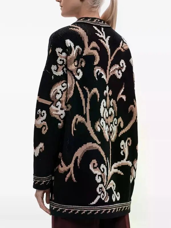 Etro Floral-intarsia Wool Cardigan - Black