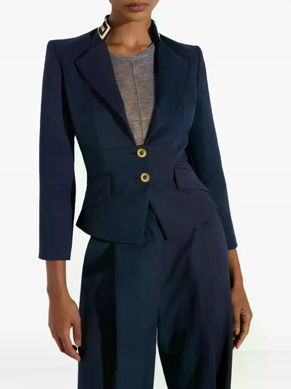 Elisabetta Franchi Gabardine Jacket With Jewel Collar - Blue