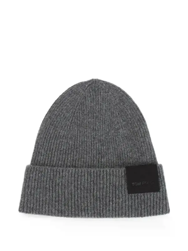 TOM FORD Logo-patch Ribbed-knit Beanie Hat - Grey