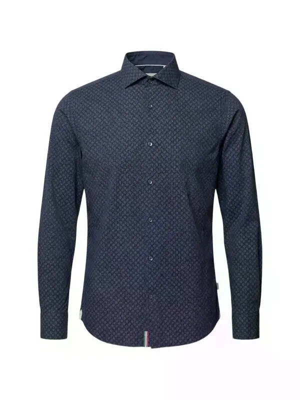 TINTORIA MATTEI 954 Geometric-print Long-sleeve Shirt - Blue