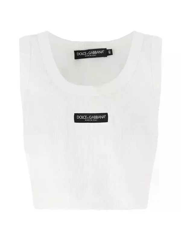 Dolce & Gabbana Ribbed Logo Cropped Top - White