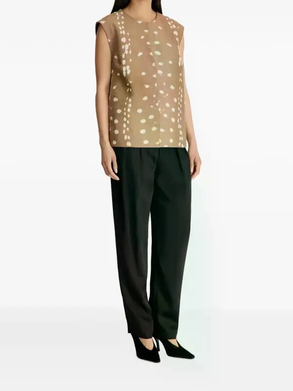Loulou De Saison Kena Deer-print Sleeveless Leather Blouse - Brown