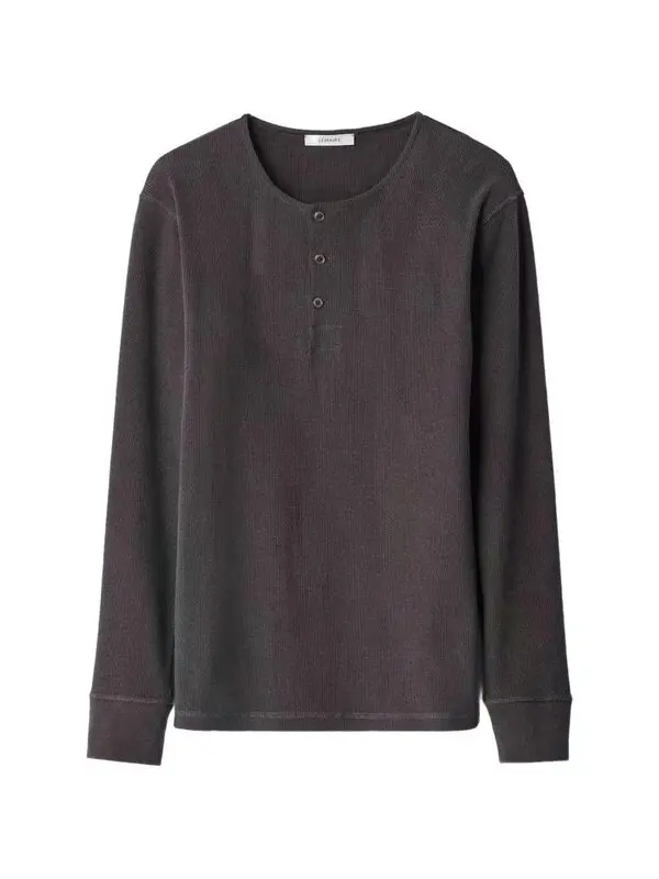 LEMAIRE Long-sleeve Henley T-shirt In Linen And Cotton Ribbed Jersey - Grey