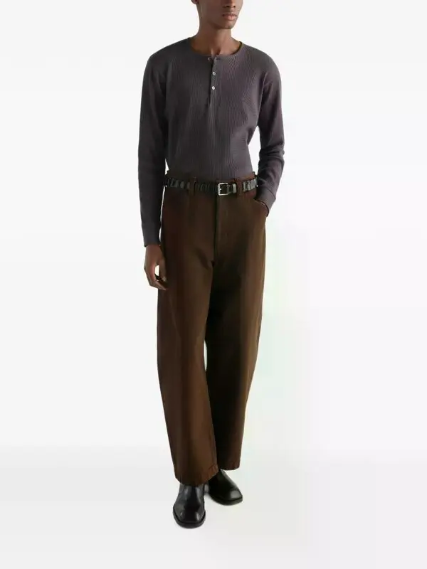 LEMAIRE Long-sleeve Henley T-shirt In Linen And Cotton Ribbed Jersey - Grey